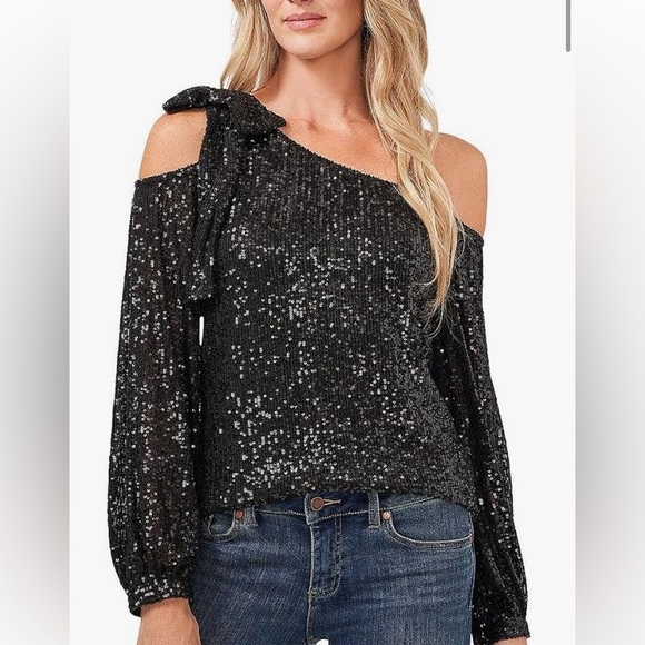 CeCe | Tops | Cece Sequin Offshoulder Black Top | Poshmark